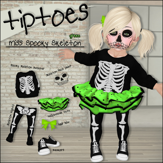 Second Life Marketplace - . tiptoes - Miss Spooky Skeleton - Green