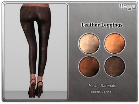 Second Life Marketplace - ILAYA Leather Leggings Shine & Smooth Mesh {size xxs~L} brown
