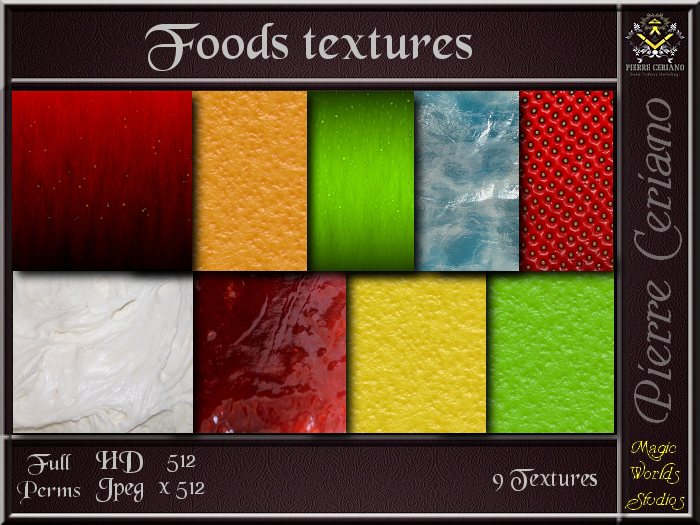 Second Life Marketplace - Foods - 9 FULL PERMS Textures