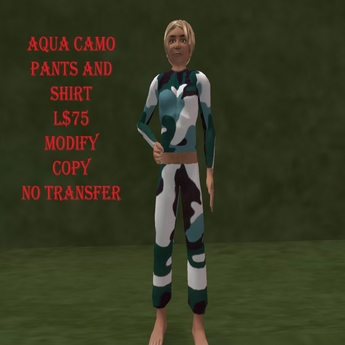 Second Life Marketplace - Aqua Camo Boxers, Briefs, Pants, Shirt, Speedo