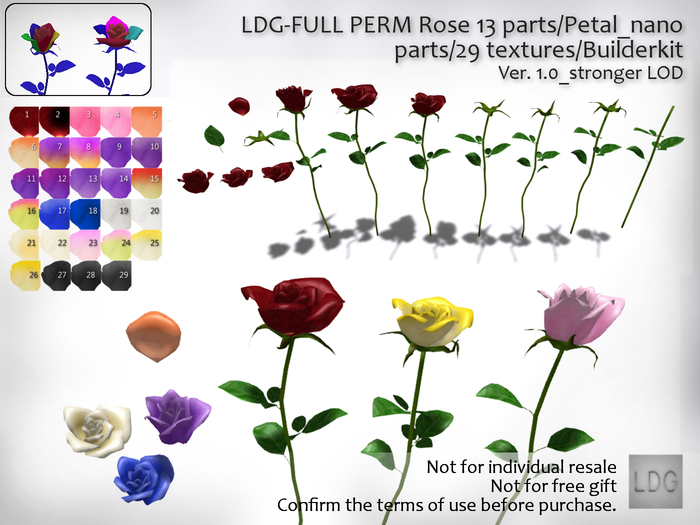 Second Life Marketplace - LDG-FULL PERM 085 Rose 13 parts /Petal nano ...