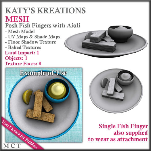 Second Life Marketplace - FULL PERM MESH: Posh Fish Fingers Set , Mesh ...