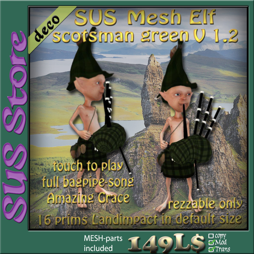 Second Life Marketplace - SUS Mesh Elf scotsman green V1.2