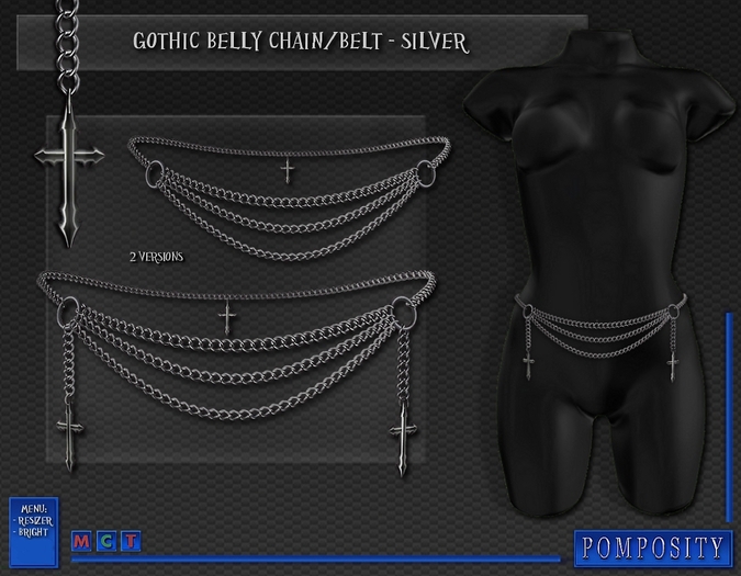 Second Life Marketplace - POMPOSITY - Gothic Belly Chain / Belt SILVER ...