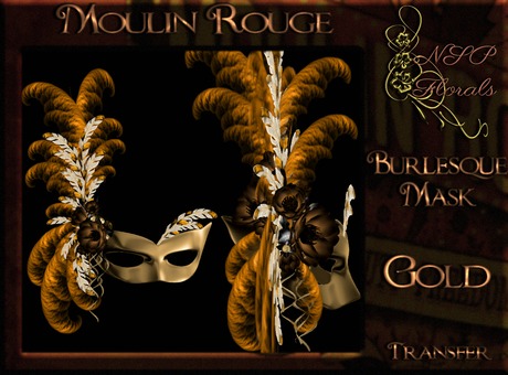 Second Life Marketplace - NSP Moulin Rouge Burlesque Mask (Gold) boxed