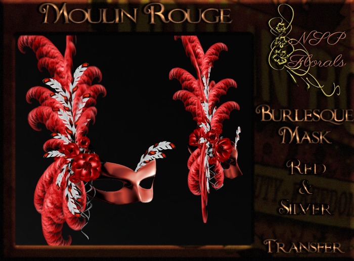 Second Life Marketplace - NSP Moulin Rouge Burlesque Mask (Red & Silver ...