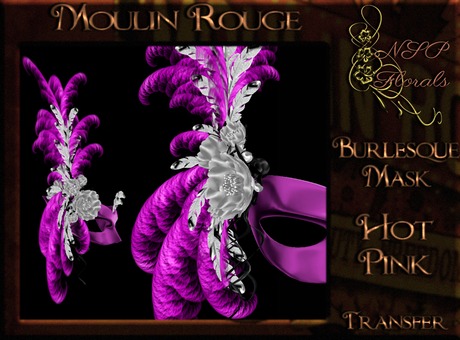 Second Life Marketplace - NSP Moulin Rouge Burlesque Mask (Hot Pink) boxed