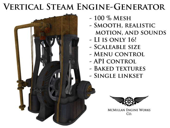 Second Life Marketplace - MCM VSG01 - Vertical stationary steam engine ...
