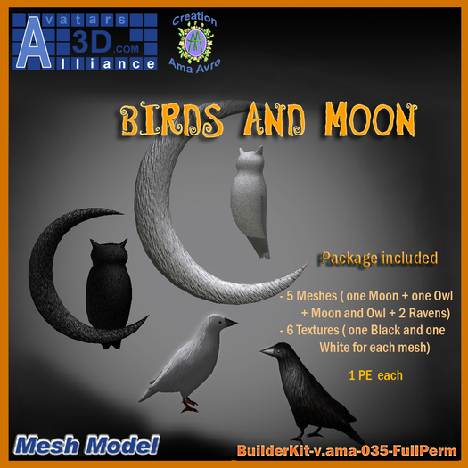 Second Life Marketplace - Birds and Moon for Halloween (mesh) BuilderKit-035-FP-Alliance