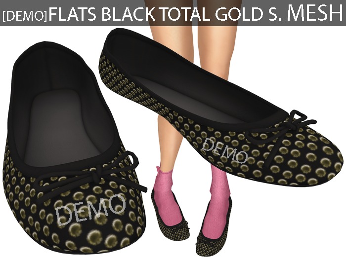 Second Life Marketplace - DEMO Flats Black Total Gold Studs - Mesh