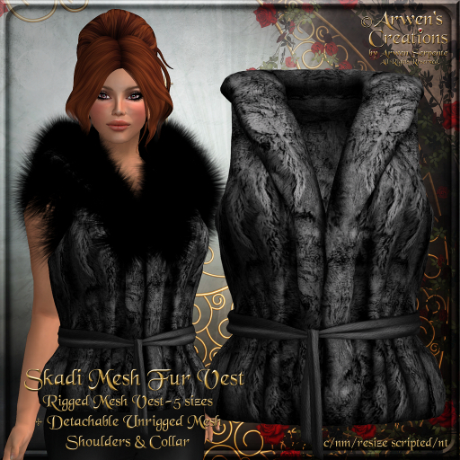 Second Life Marketplace - {AS} Skadi Mesh Fur Vest & Fur Accents: Black ...