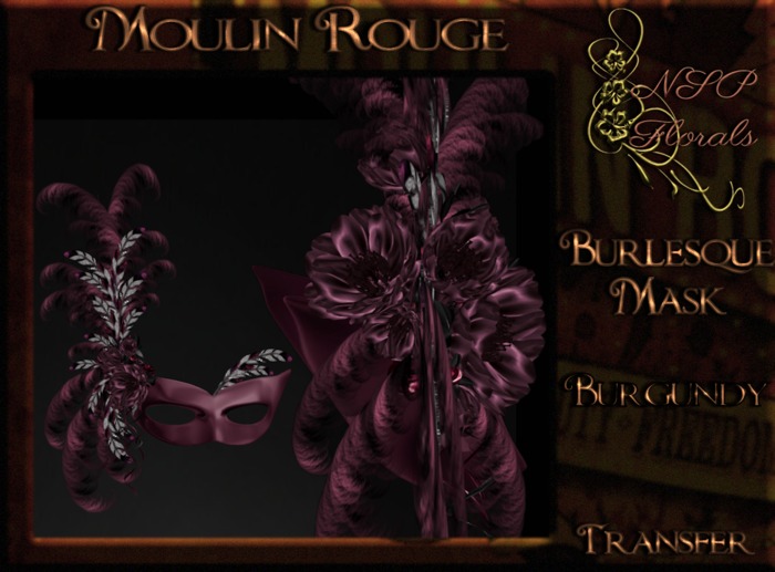 Second Life Marketplace - NSP Moulin Rouge Burlesque Mask (Burgundy) boxed