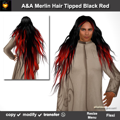 Second Life Marketplace - A&A Merlin Hair Tipped Black-Red (Special ...