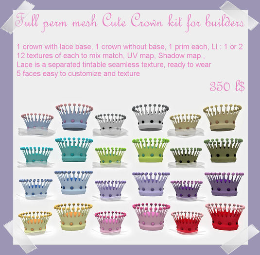 Second Life Marketplace - Full Perm MESH Cute crown kit for builders