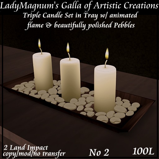 Second Life Marketplace - LadyM's Triple Candle Set No 2 - Vanilla Pebbles