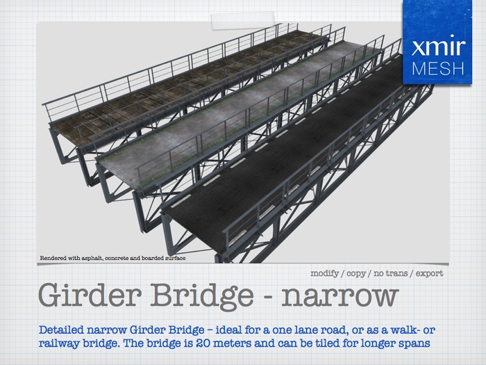Second Life Marketplace - Girder bridge narrow - asphalt, concrete ...