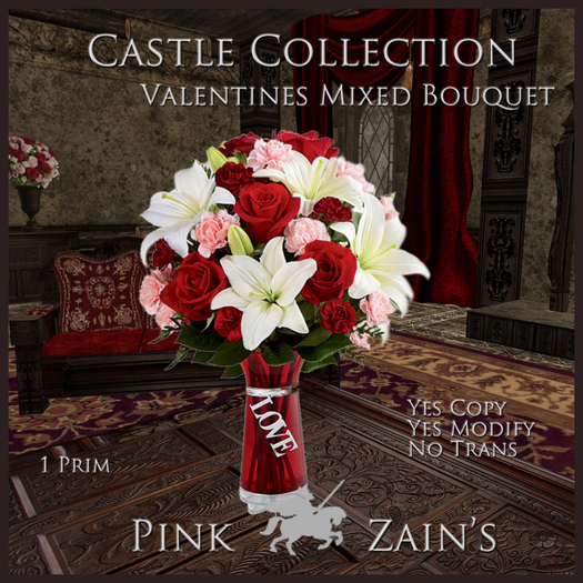 Second Life Marketplace - Valentines Day MIxed Bouquet Red Vase