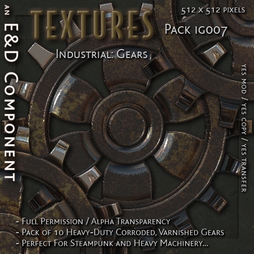 Second Life Marketplace - [IG007] 10 Heavy Duty Gears Textures with ...