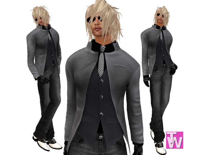 Second Life Marketplace - TW> Man Blazer Dress Gray Pinstriped