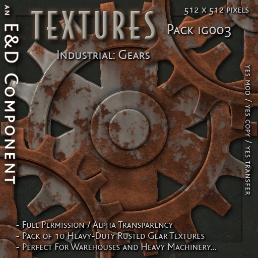 Second Life Marketplace - [IG003] 10 Heavy Duty Gears Textures with ...