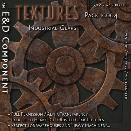 Second Life Marketplace - [IG004] 10 Heavy Duty Gears Textures with ...