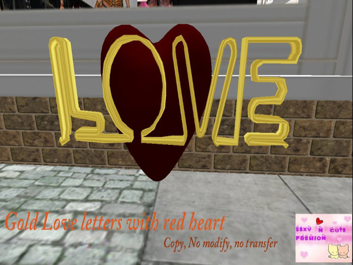 Second Life Marketplace - Gold Love letters with red heart (Special ...