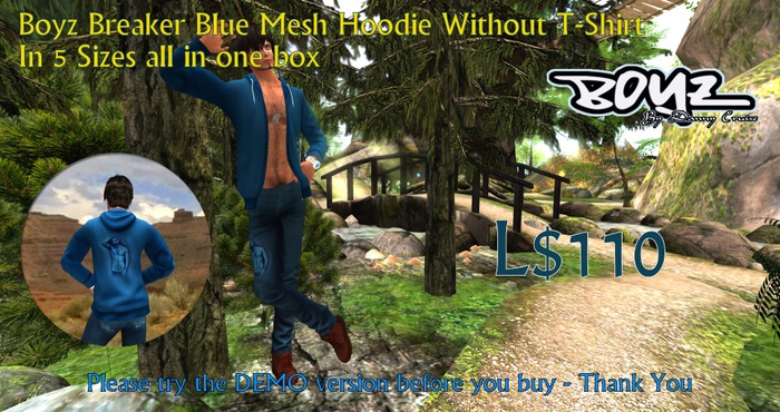 Second Life Marketplace - Breaker Blue Open Hoodie MESH High Detail