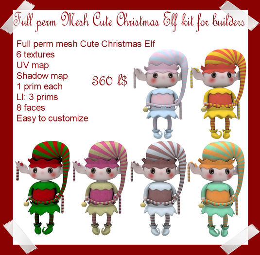 Second Life Marketplace - Full Perm MESH Cute Christmas Elf kit for ...