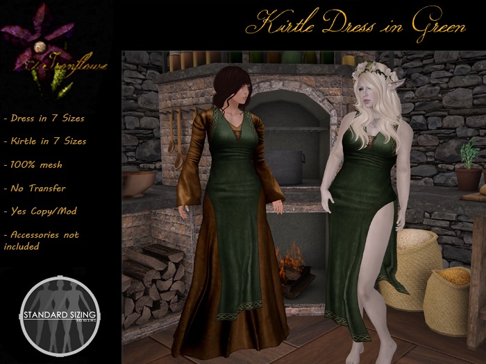 Second Life Marketplace - The Ironflower - Kirtle Dress in Copper and Green