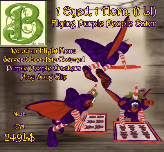 Second Life Marketplace - One Eyed, One Horn (1 LI) Flying Purple ...