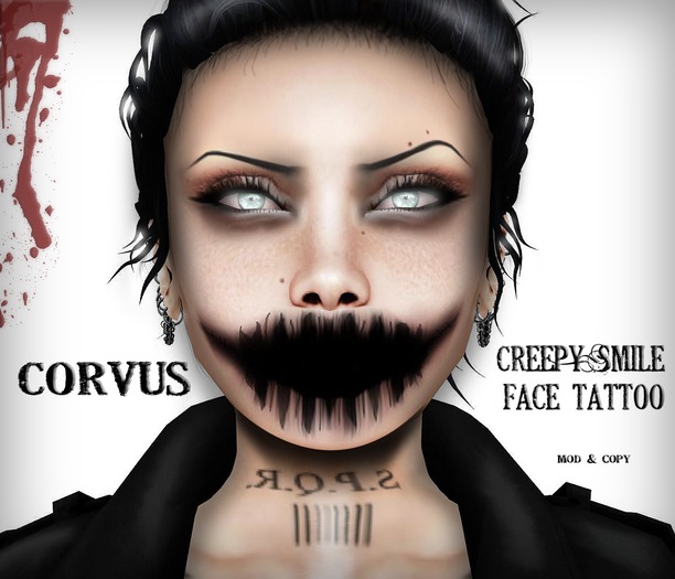 Second Life Marketplace - Corvus : Creepy Smile Tattoo Bom