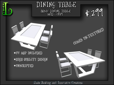 Second Life Marketplace - iLabs : Basic Dining Table (Unscripted ...