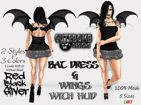 Second Life Marketplace - CuteBomb Bat Outfit with Hud (Red) *attach ...