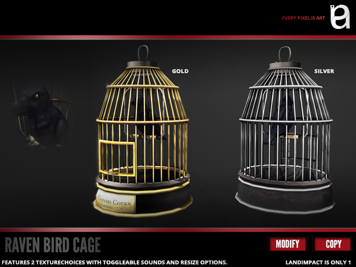 Second Life Marketplace - (epia) - Raven Bird Cage DEMO