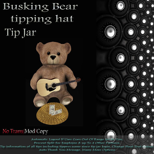 Second Life Marketplace - Busking Bear Tipping Hat Tip Jar (Straw Hat)
