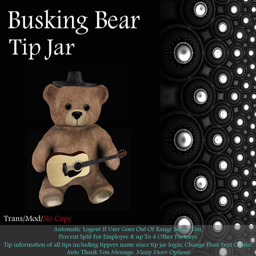 Second Life Marketplace - Busking Bear Tip Jar (Black Hat)