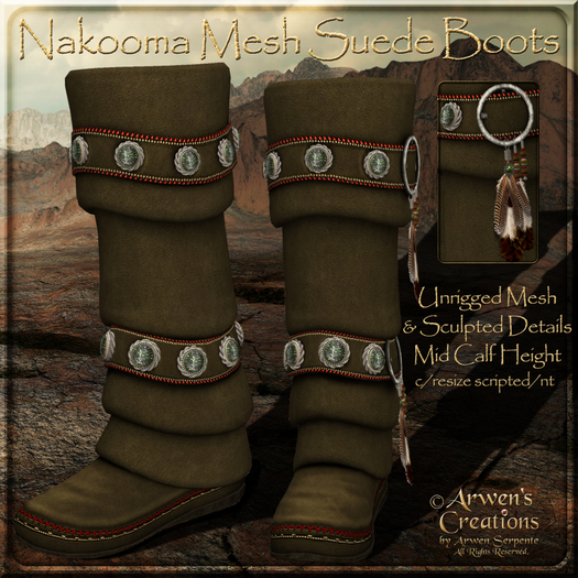 Second Life Marketplace - {AS} Native American Boots: Nakooma Dark Moss ...