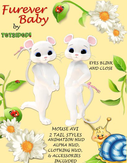 Second Life Marketplace - TOTSIPOP! Furever Baby Furry Avatar White Mouse