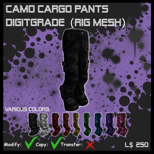 Second Life Marketplace - ::Veneficus:: Camo Cargo Pants Digitgrade ...
