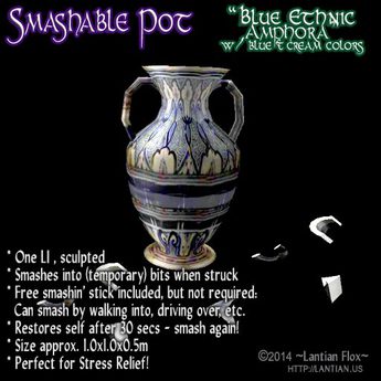 Second Life Marketplace - Smashable Decor! - Blue Ethnic Amphora