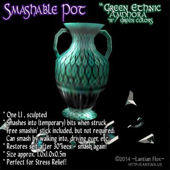 Second Life Marketplace - Smashable Decor! - Green Ethnic Amphora