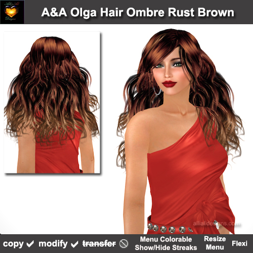 Second Life Marketplace - A&A Olga Hair Ombre Rust Brown (Special Color ...