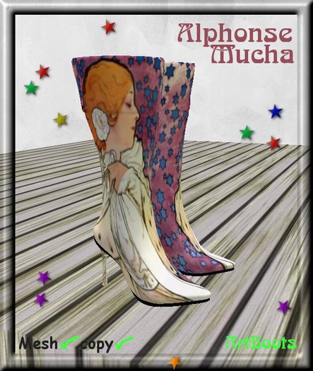 Second Life Marketplace - Absinthe, Art & Angels - Alphonse Mucha Art Boots