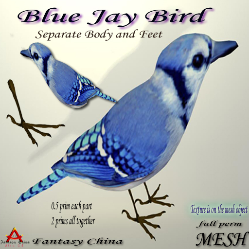 Second Life Marketplace - Fantasy China MESH Blue Jay Bird 0.5 prim ...