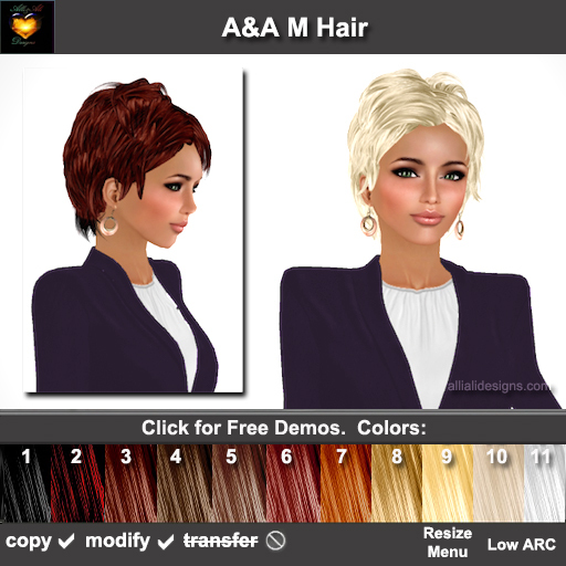 Second Life Marketplace - A&A M Hair 11 Colors Variety Pack. Womens ...