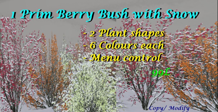Second Life Marketplace - 1 prim, berry bush,with snow, 2 shapes,menu 6 ...