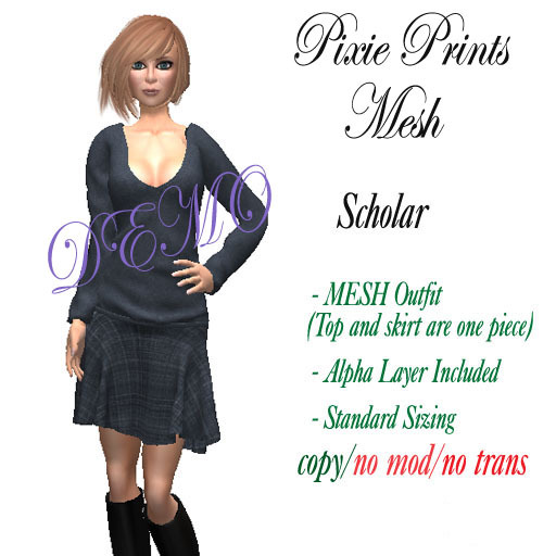 Second Life Marketplace - Pixie Prints MESH Scholar Outfit - Demo