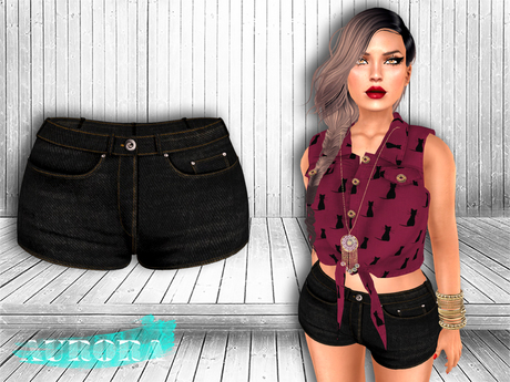 Second Life Marketplace - AURORA - Mesh Denim Mini Shorts - Black