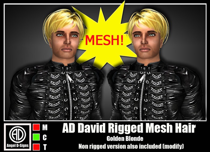 Second Life Marketplace - AD David Rigged Mesh Hair Golden Blonde