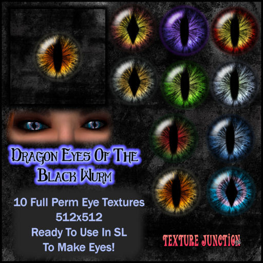 Second Life Marketplace - ~TJ~ Dragon Eyes Of The Black Wurm Alpha Textures